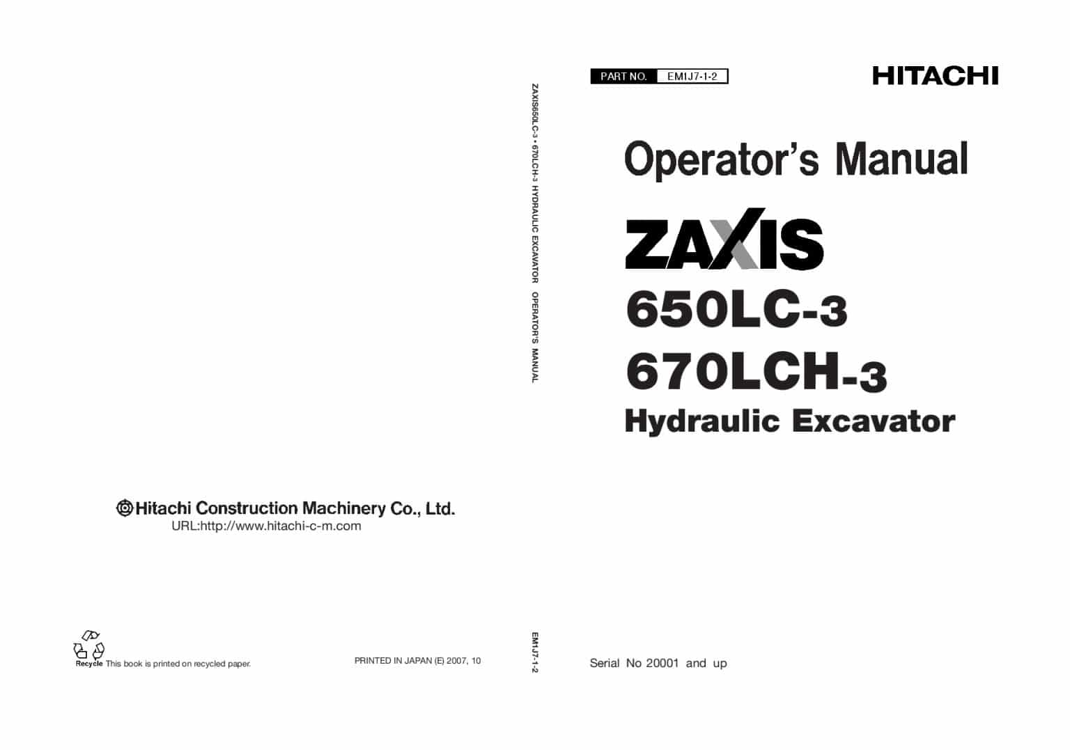 Hitachi ZX650 670-3 LCH Excavator Operation and Maintenance Manual PDF ...