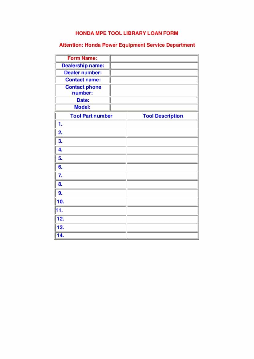 Honda MPE Tool Library Loan Form PDF Download | Service Repair Online ...