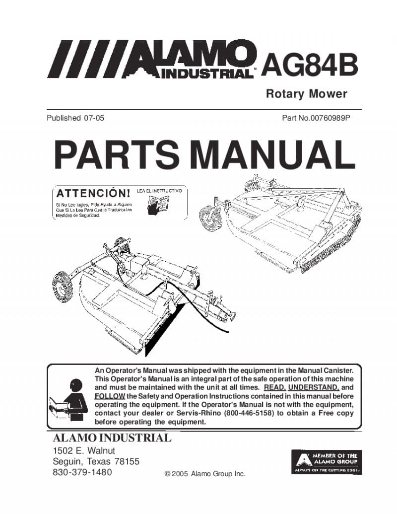 Alamo AG84B Mower Parts manual PDF Download - Service manual Repair ...