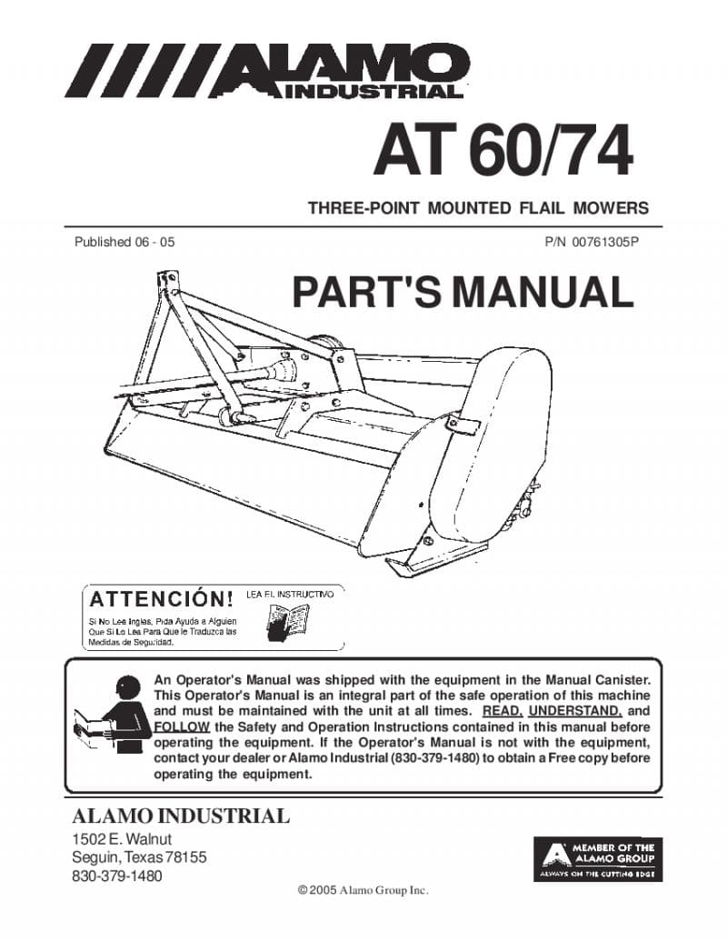 Alamo AT60 AT72 Flail Mower Parts Manual PDF Download | Service Repair ...