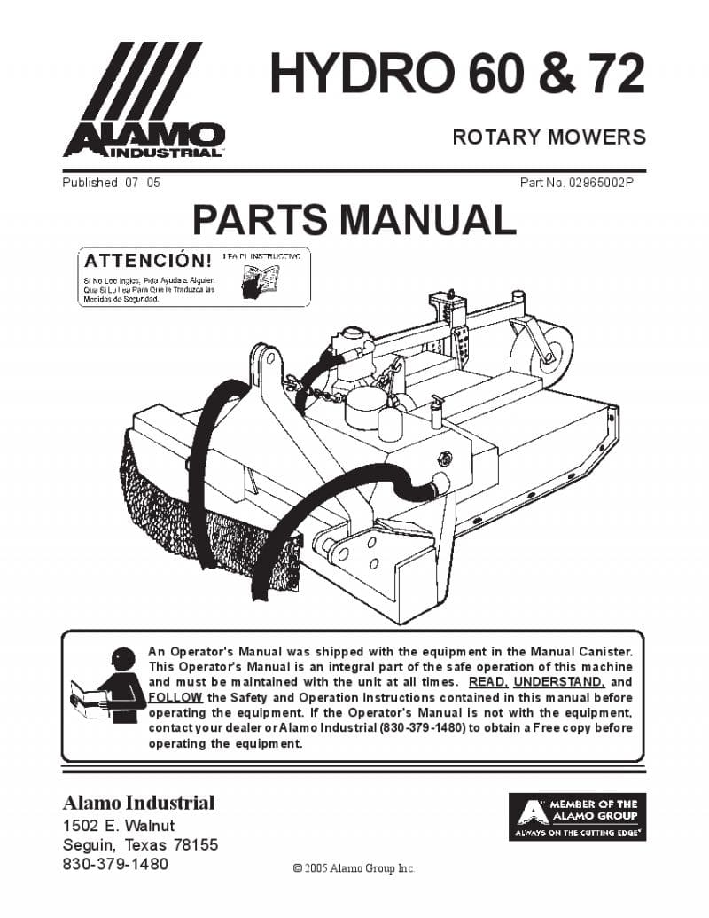 Alamo Hydro 60 Hydro 72 Mower Parts manual PDF Download - Service ...