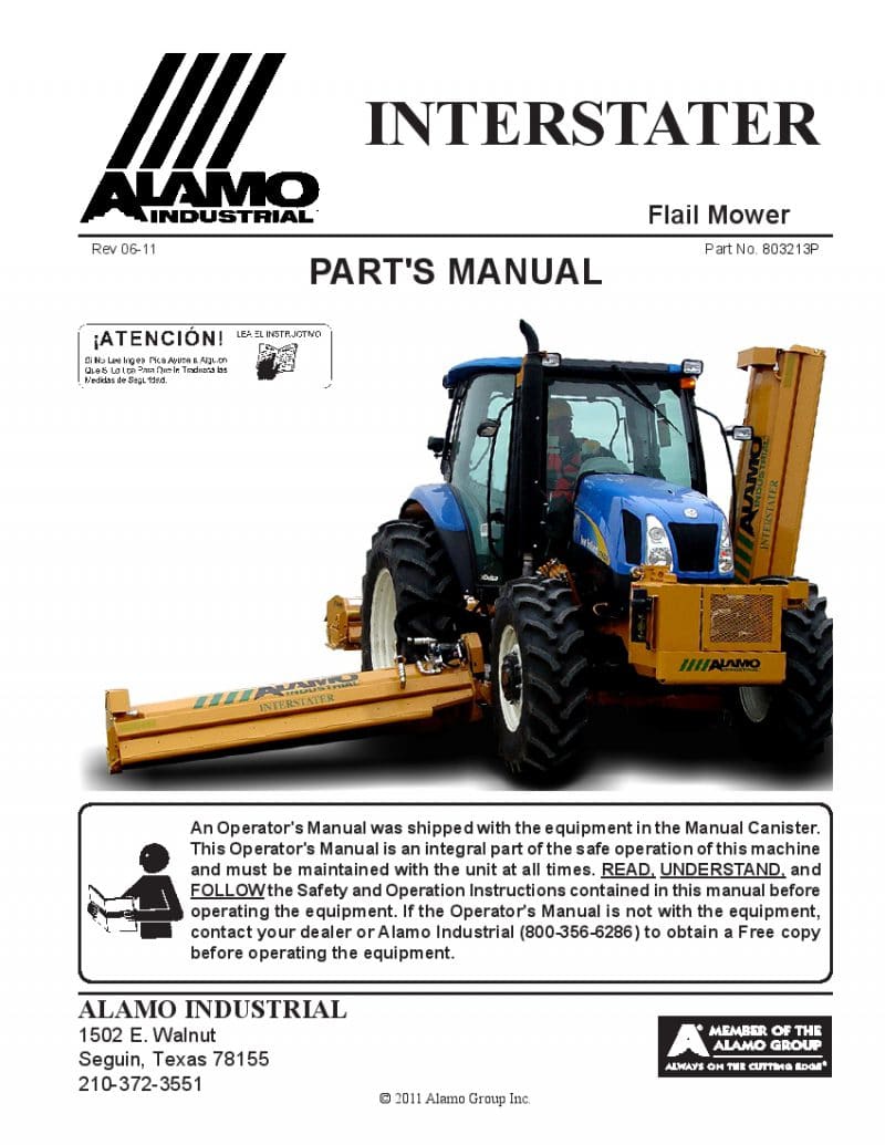 Alamo Interstater Flail Mower Parts Manual PDF Download | Service ...