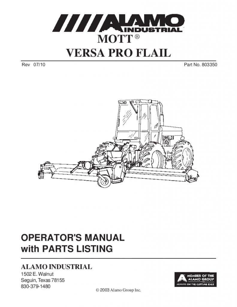 Alamo Mott Versa Pro Flail Mower Parts Manual PDF Download - Service ...