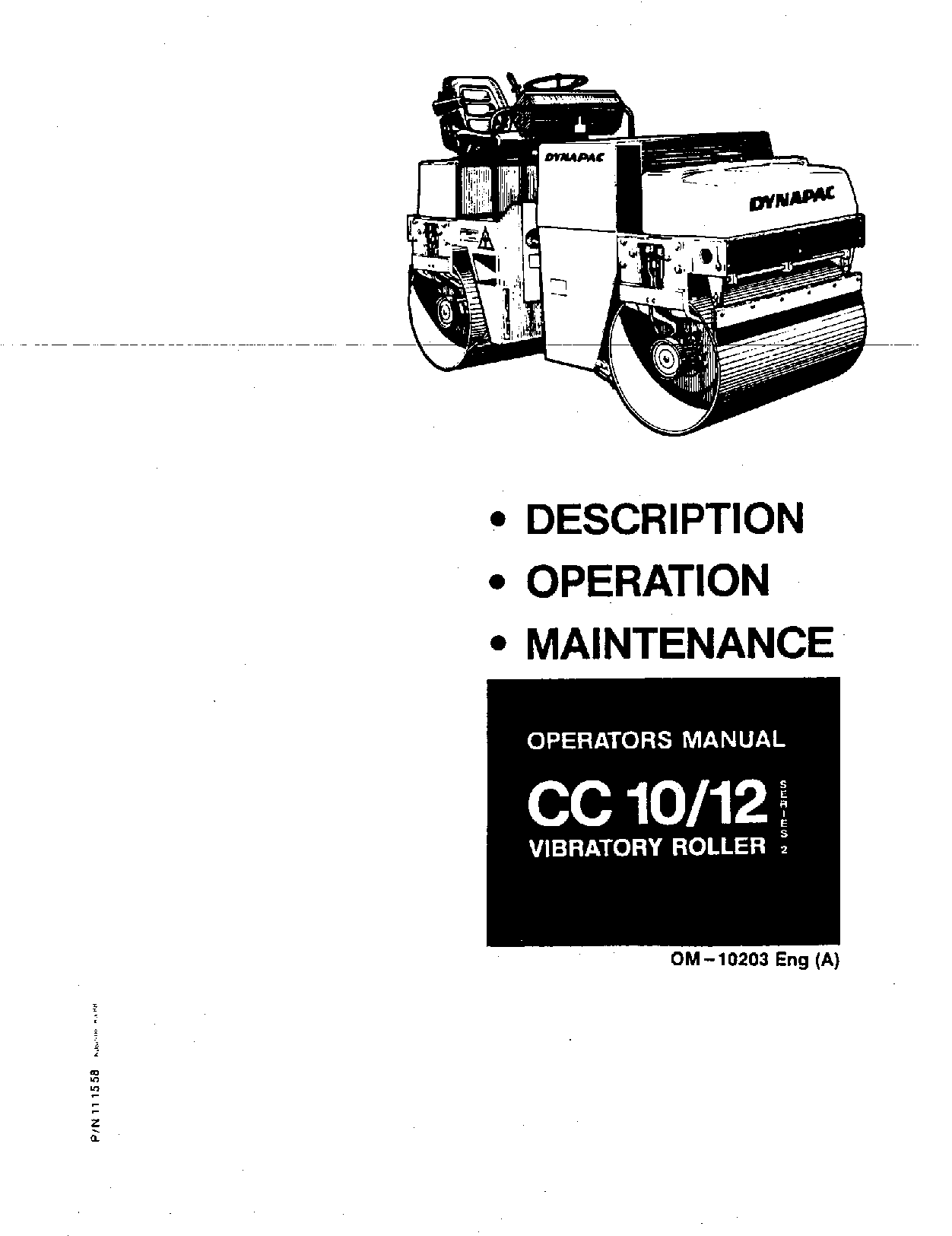 Dynapac CC10 12 II - Operation & Maintenance manual OM-10203-EN manual ...