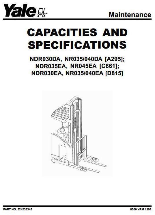 Yale NDR030/035 EA/DA, NR035/040/045 EA/DA Electric Reach Truck A295 ...