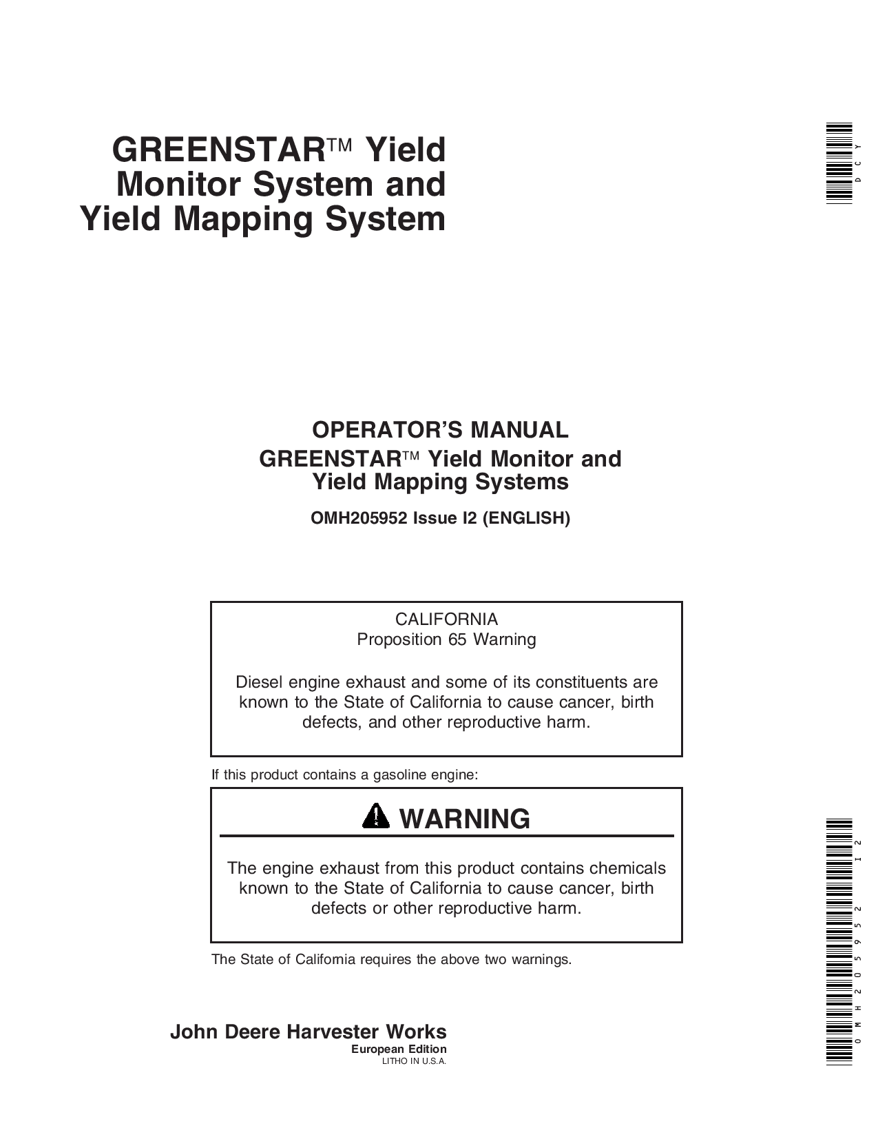 John Deere Greenstar Yield Monitor & Mapping System OMH205952 Operators ...