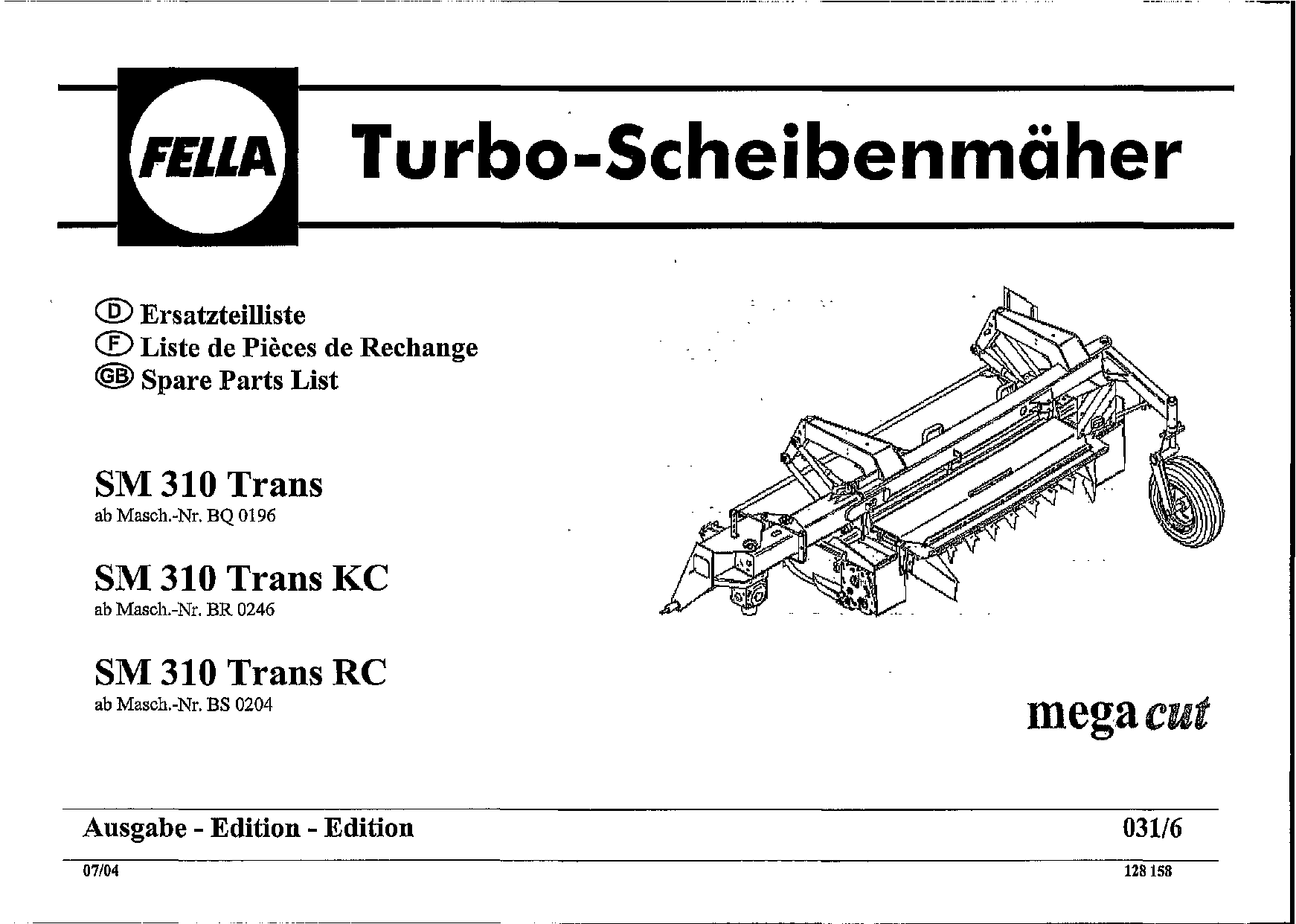 Fella SM310TRANS_KC_RC_2004 Disc Mower Parts manual catalog PDF ...