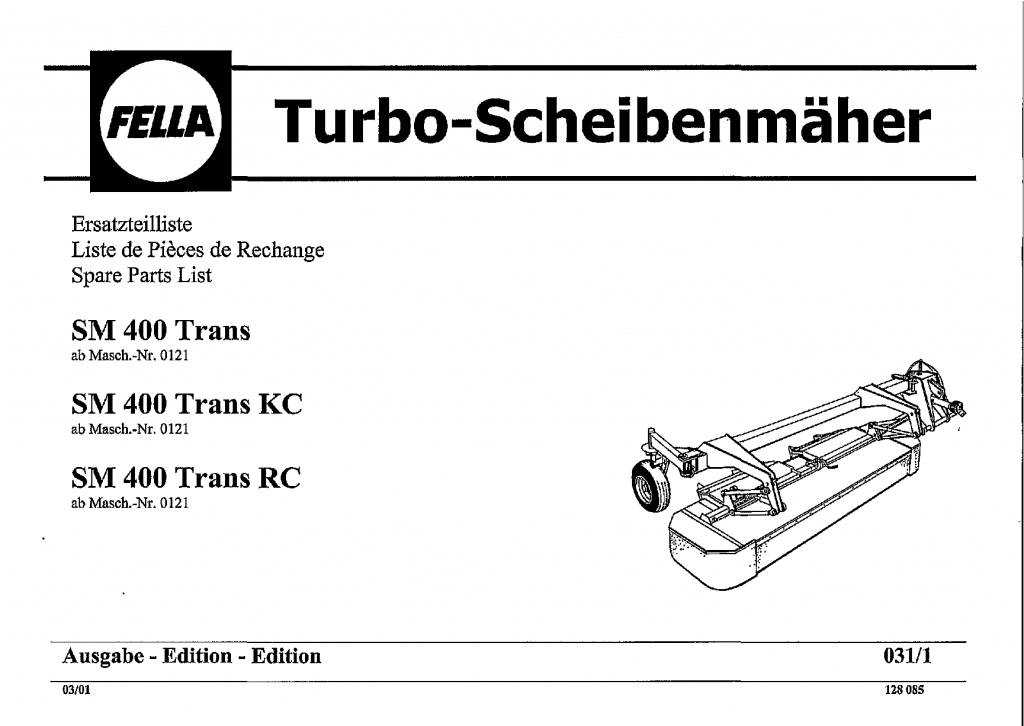 Fella SM400T-KC_RC_2001 Disc Mower Parts manual catalog PDF Download ...