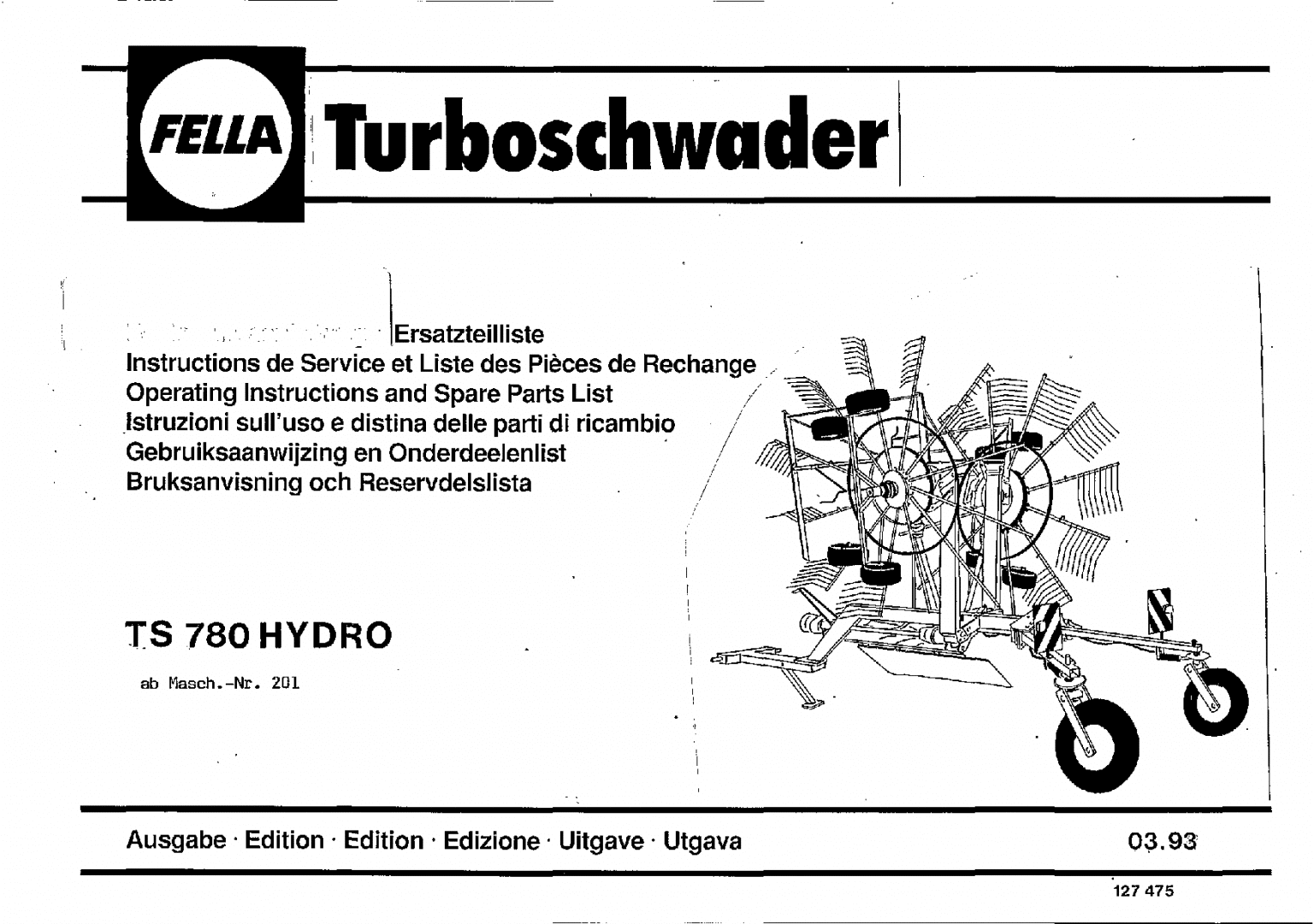 Fella TS780HYDRO_1993 Rotary Swather-Rake Parts manual catalog PDF ...