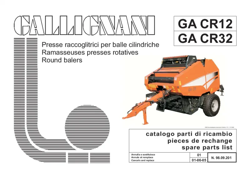 Gallignani GA CR12-32 Round Balers 2005 Parts Manual Catalog PDF ...