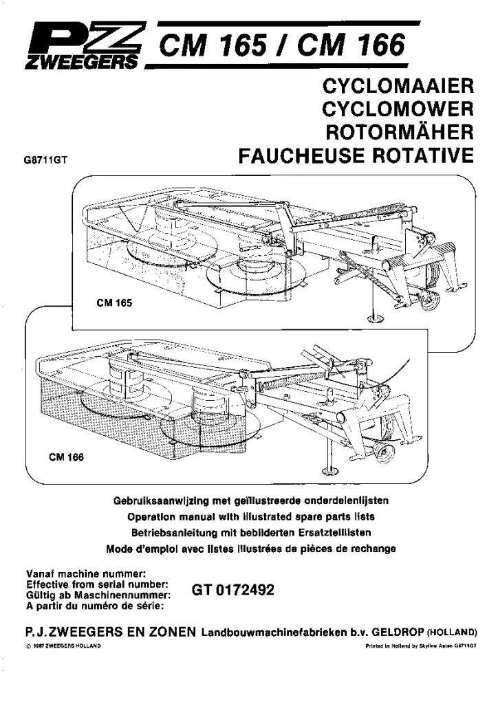 PZ Greenland CM 165 166 CycloMower 1987 Operation Maintenance and Parts ...