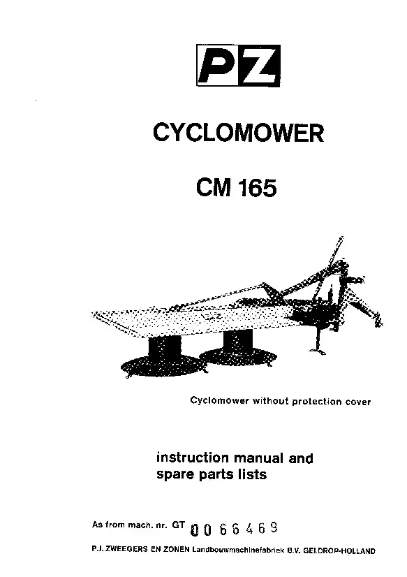 PZ Greenland CM 165 CYCLO Mower 1976 Operation Maintenance and Parts ...