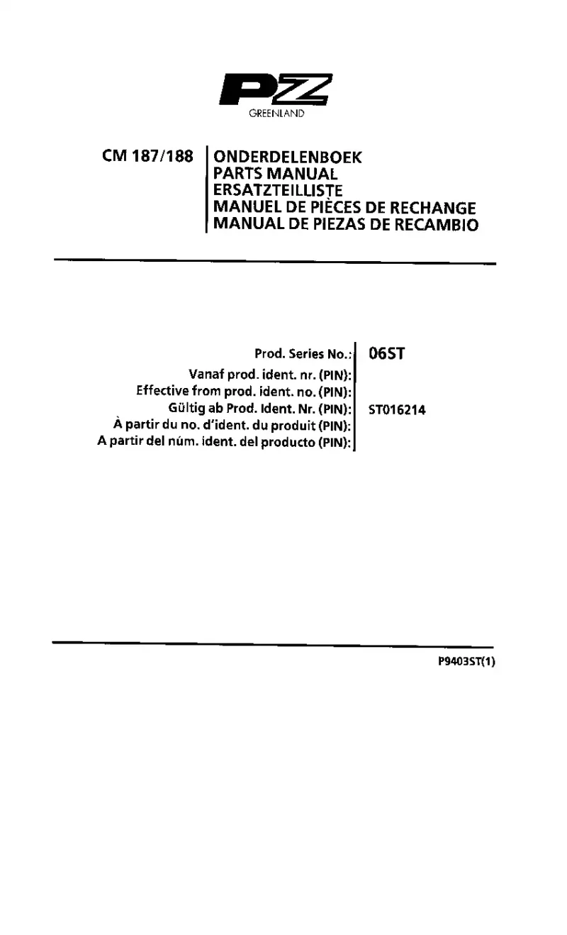 PZ Greenland CM 187 188 Mower Conditioner 1994 Parts Manual Catalog PDF ...