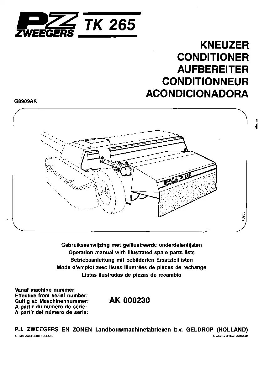 PZ Greenland SPM TK 265 Conditioners Rear mounted 1989 Operation ...
