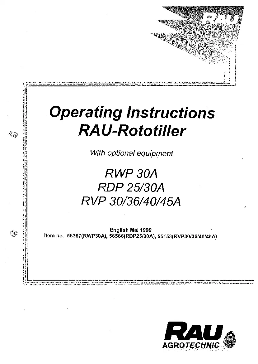 RAU RWP30A RDP-25 30-A RVP- 30 36 40 45 -A Rotary tiller 1999 Operation ...