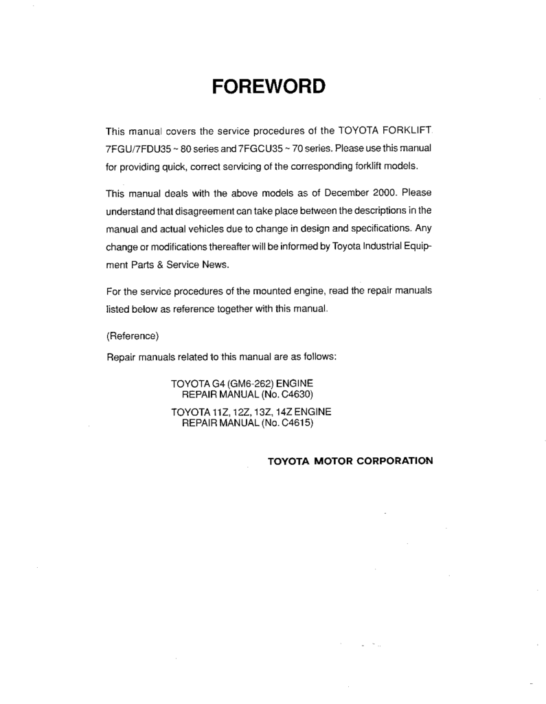 Toyota 8HBW30 8HBE30 8HBE40 8HBC30 8HBC40 8TB50 Lift truck Parts manual ...
