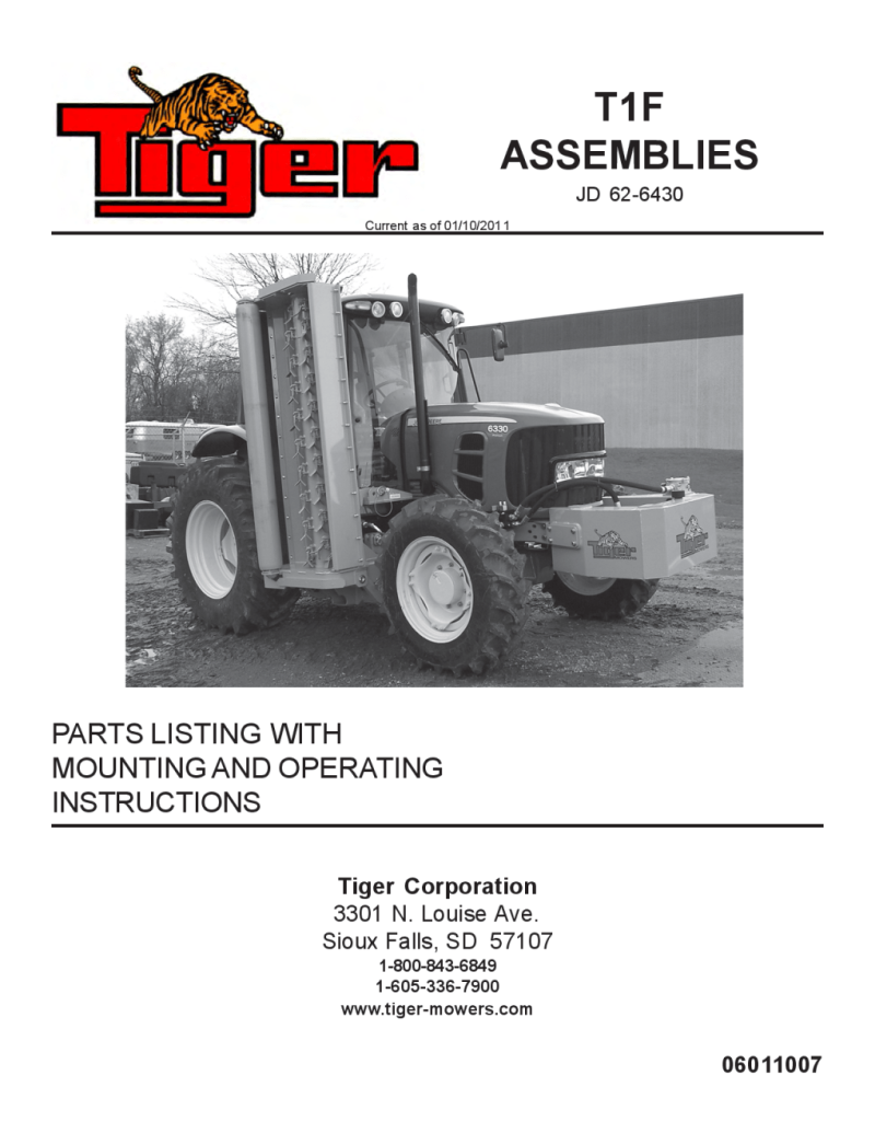 Tiger John Deere JD 62-6430 TWIN ROTARY Mower Operation and Parts ...