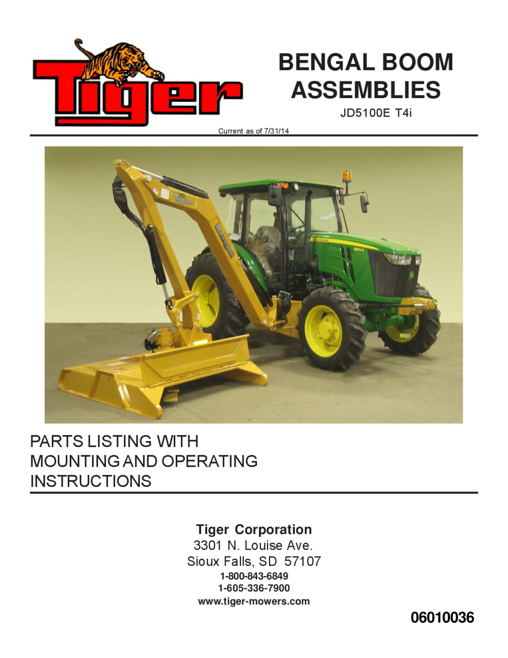 Tiger John Deere JD5100E T4i BENGAL Mower Operation and Parts Manual ...