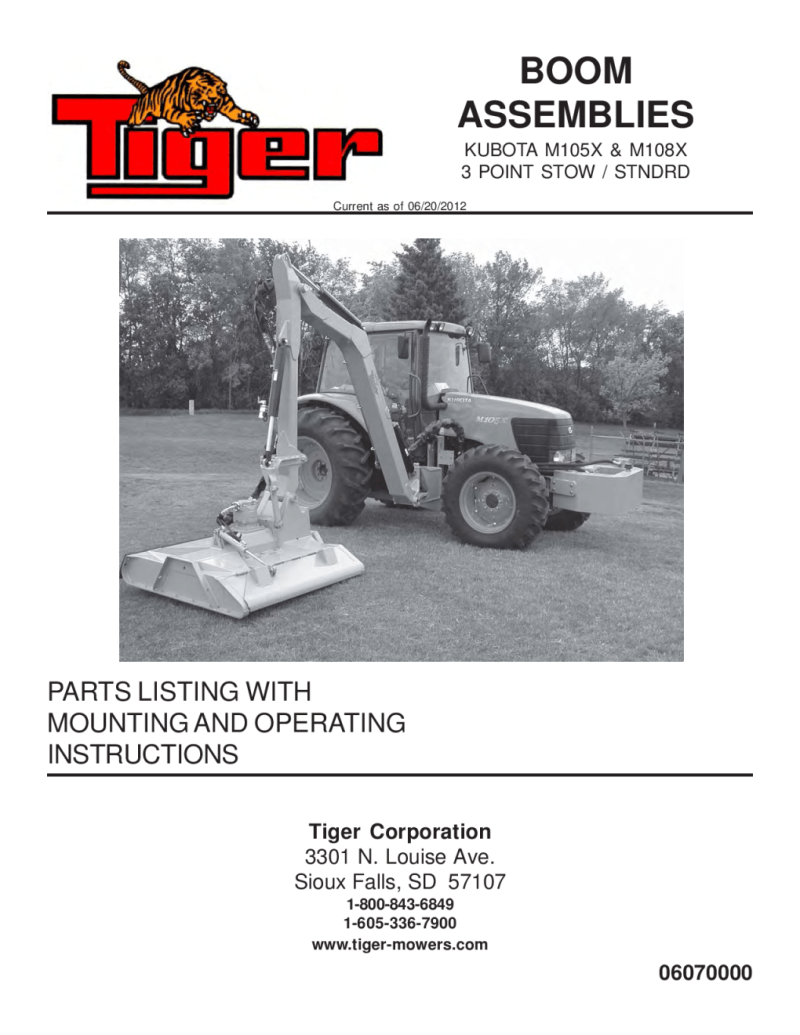 Tiger Kubota M105S BENGAL Mower Operation and Parts Manual PDF Download ...