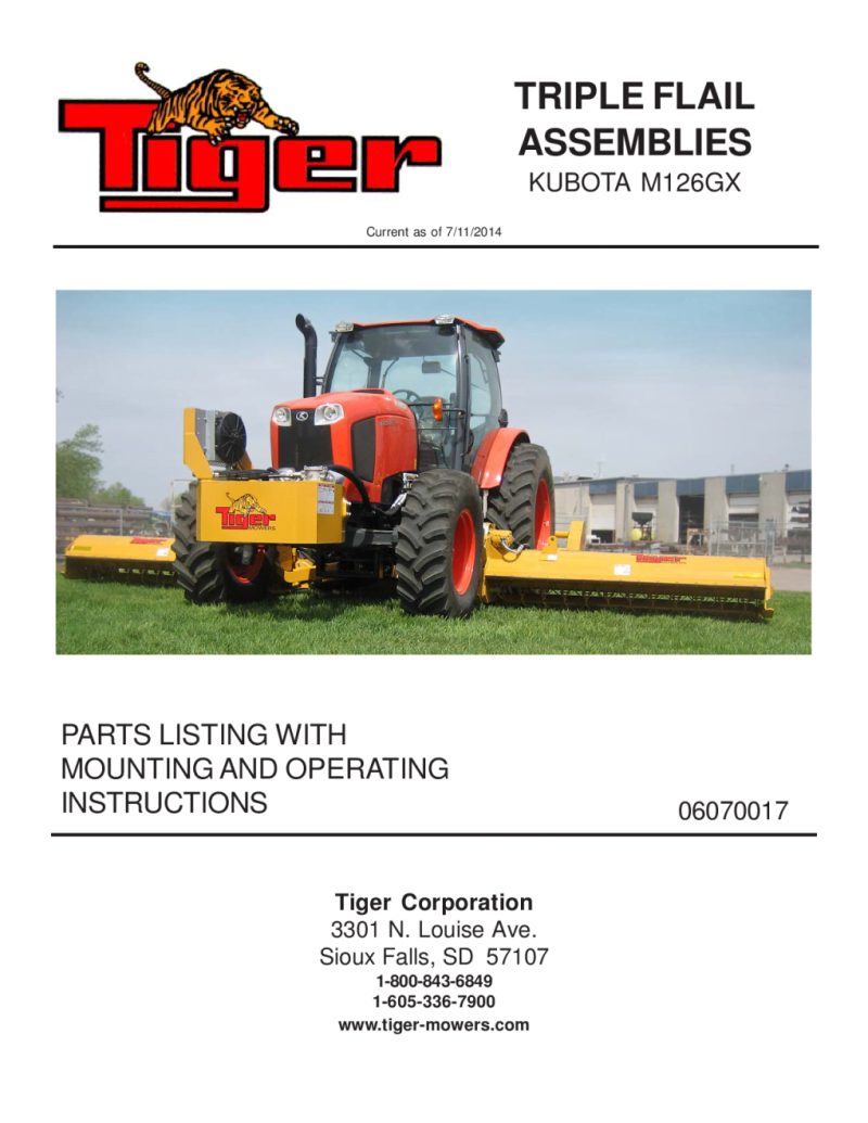 Tiger Kubota M126-135GX BENGAL Mower Operation and Parts Manual PDF ...