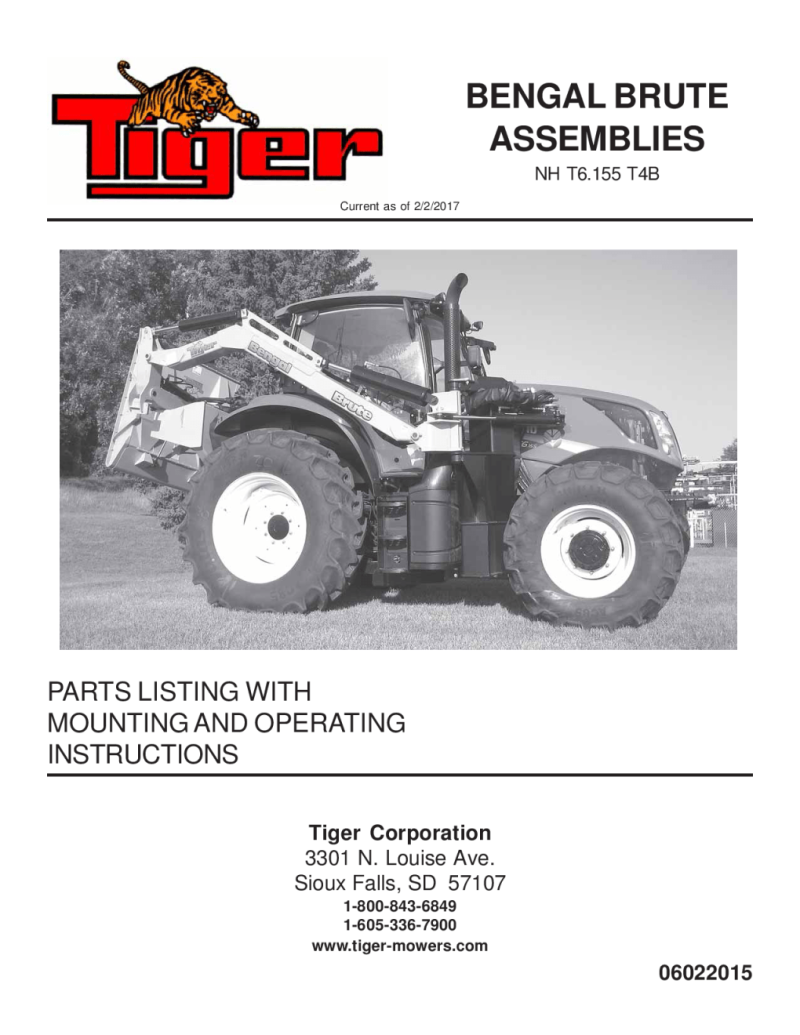 Tiger New Holland NH T6.155 T4B BENGAL BRUTE Mower Operation and Parts ...