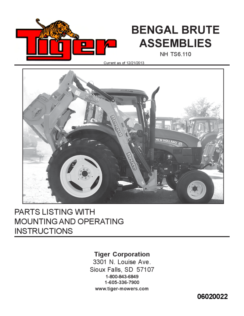 Tiger New Holland TS6.110 BENGAL BRUTE Mower Operation and Parts Manual ...