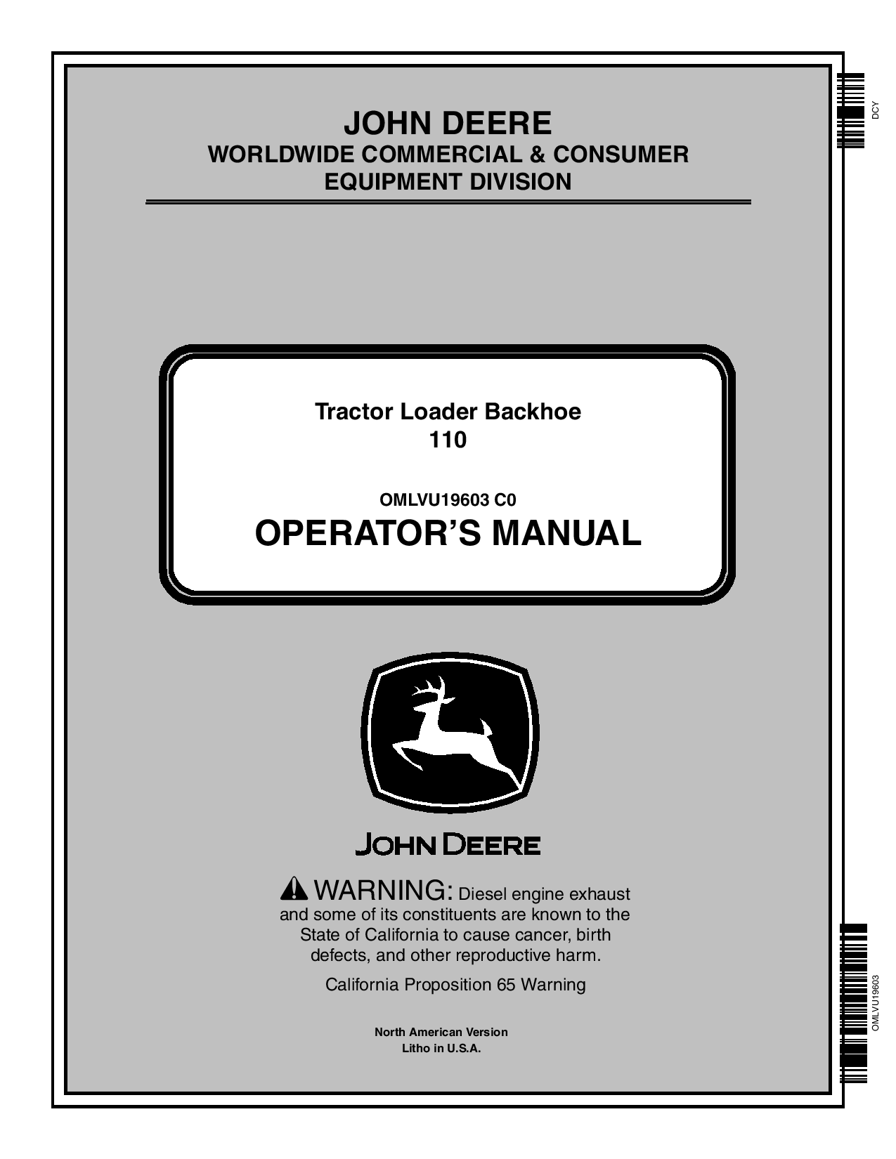 John Deere 110 TLB Tractor Loader Backhoe North American Yanmar Diesel ...