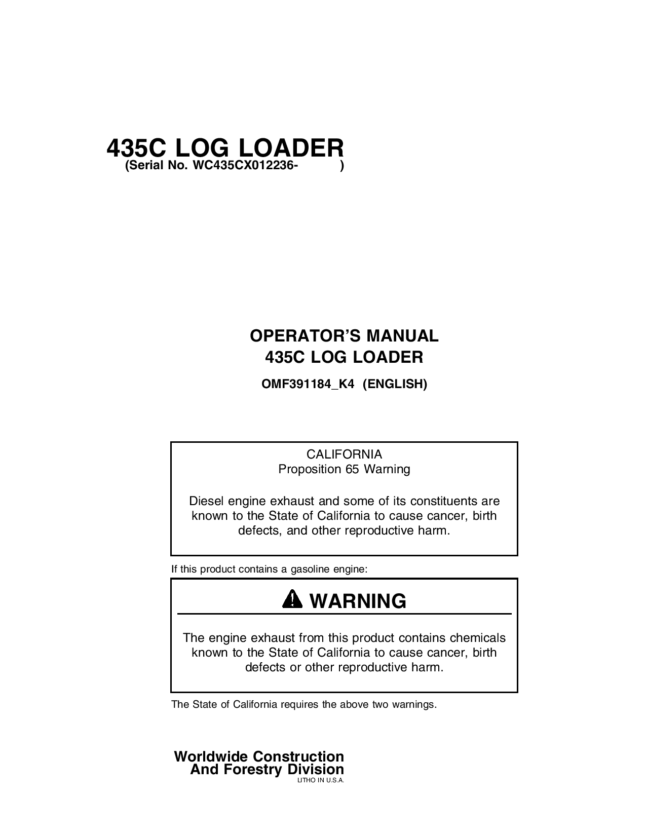 John Deere 435C Knuckleboom Log Loader Serial 012236-012254 Operation ...
