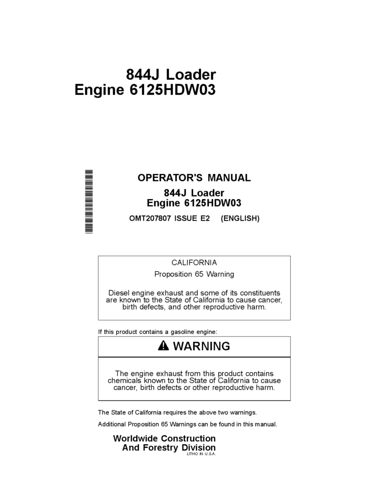 John Deere 844J Loaders Construction Engine 6125HDW03 Operation ...