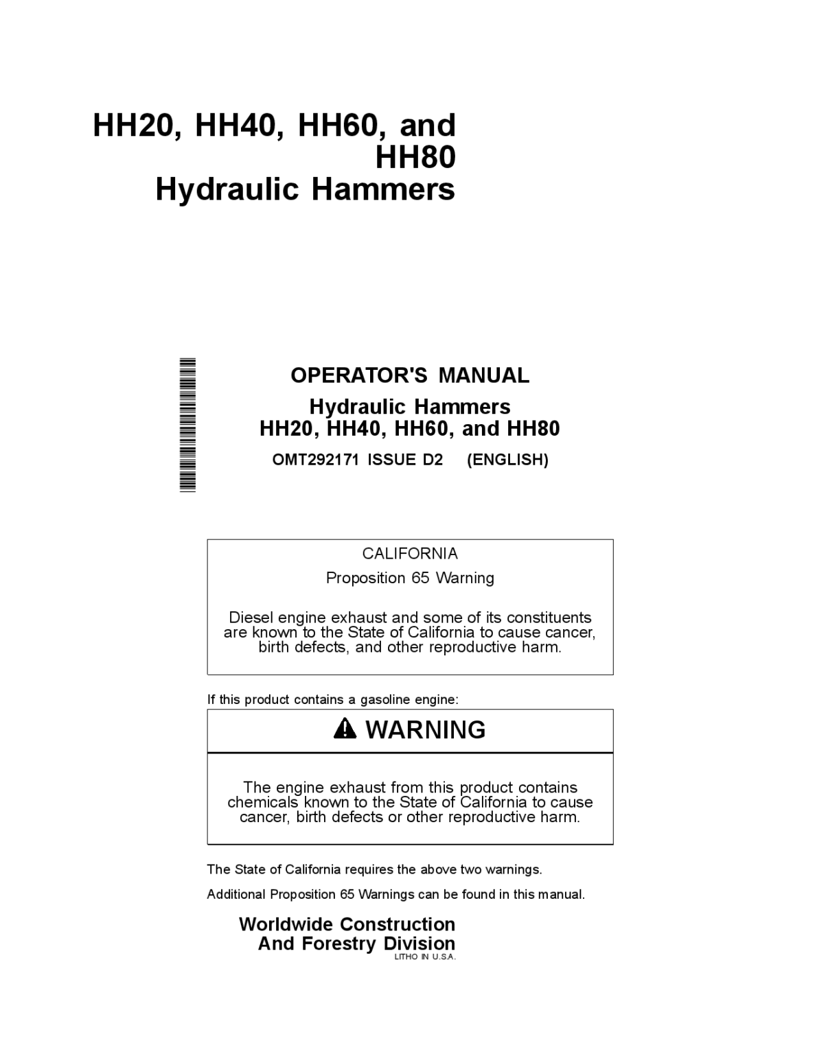 John Deere HH20 HH40 HH60 and HH80 Hydraulic Hammers Construction ...