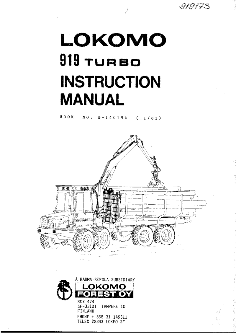 John Deere Lokomo 919 Turbo Volvo TD 45B engine B140194 Operation ...